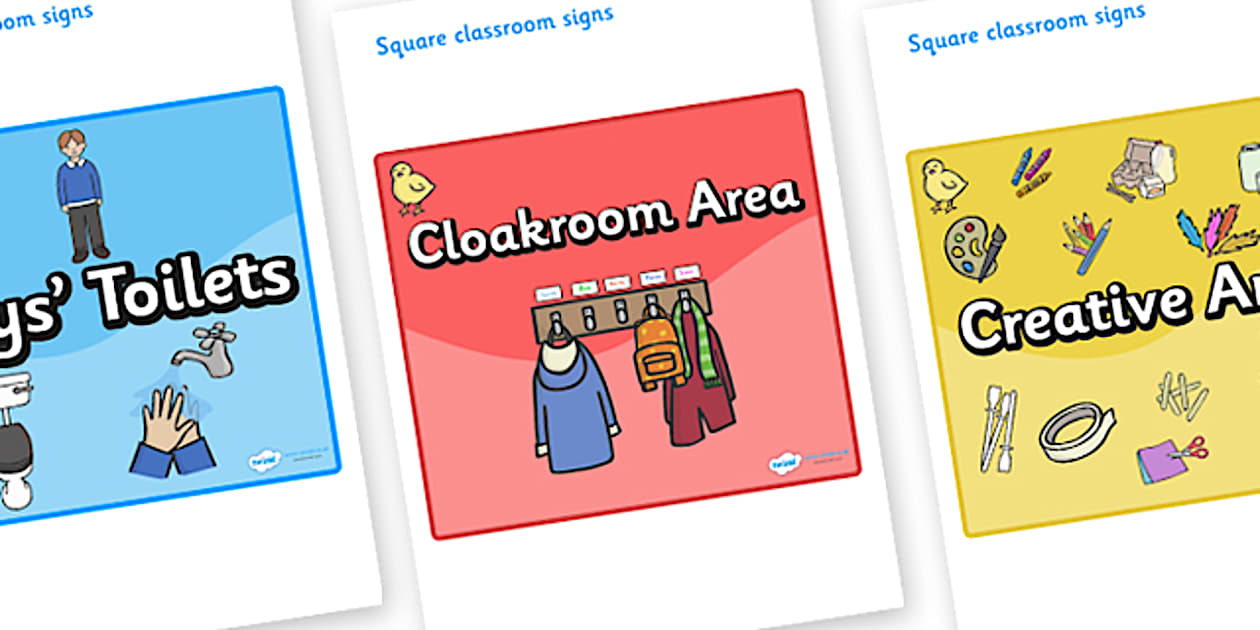 Chicks Themed Editable Square Classroom Area Signs (Colourful)