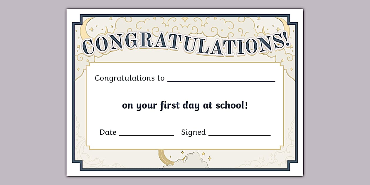 Celestial-Themed First Day of School Certificate - Twinkl