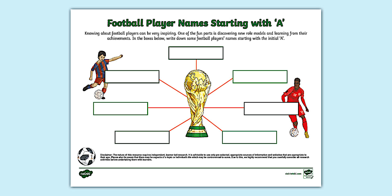 Football Player Names Starting with 'A' Activity - Twinkl