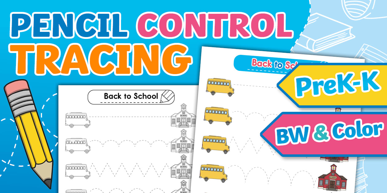 Back to School Pencil Control Tracing Worksheet - Twinkl