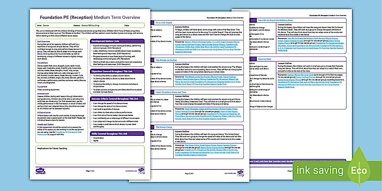 EYFS PE Planning Dance Till You Drop Medium Term Overview