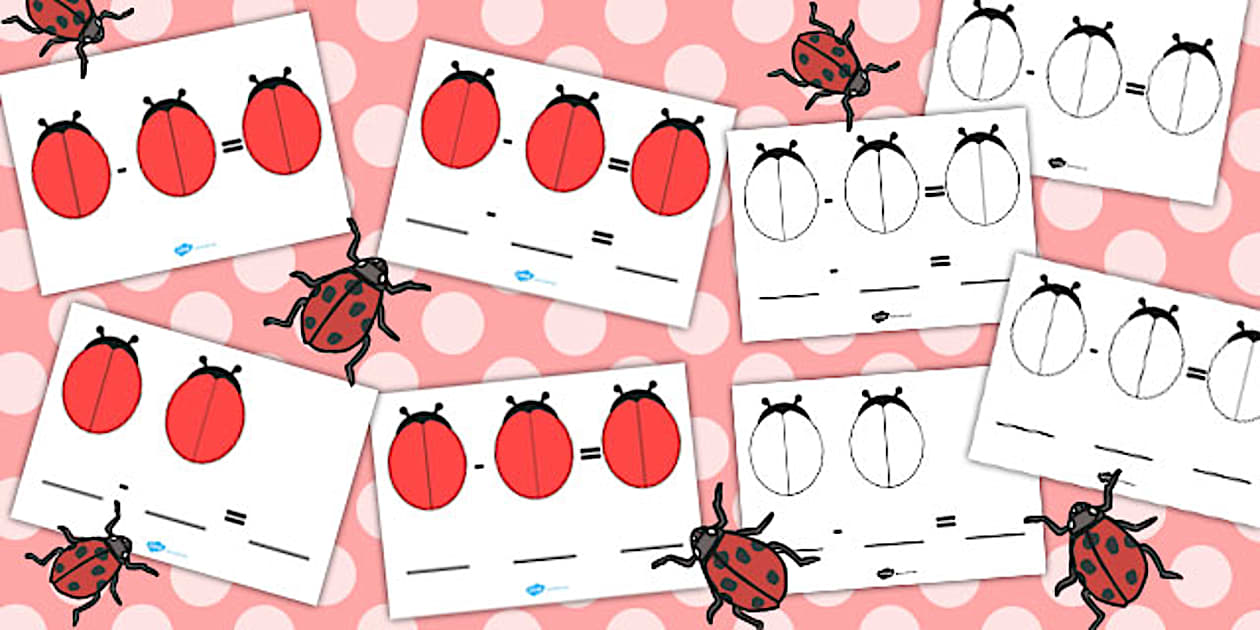 Black and White Blank Ladybird Subtraction Worksheet Templates