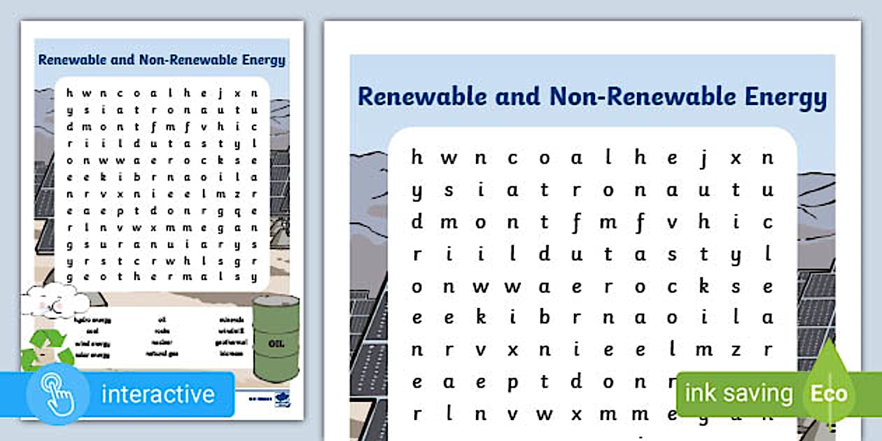 Renewable and Non-Renewable Energy Word Search - Twinkl