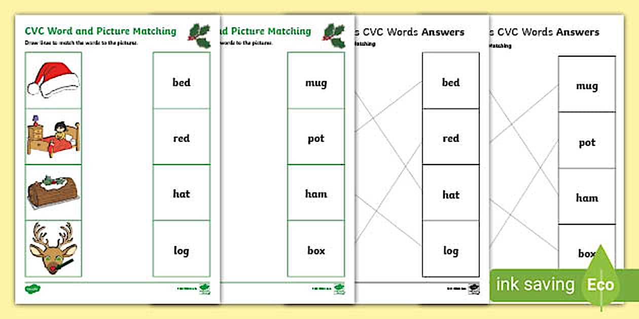 Editable Christmas CVC Matching Activity (teacher made)