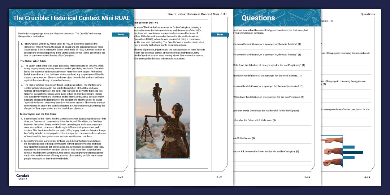 The Crucible: Historical Context Mini RUAE (teacher made)