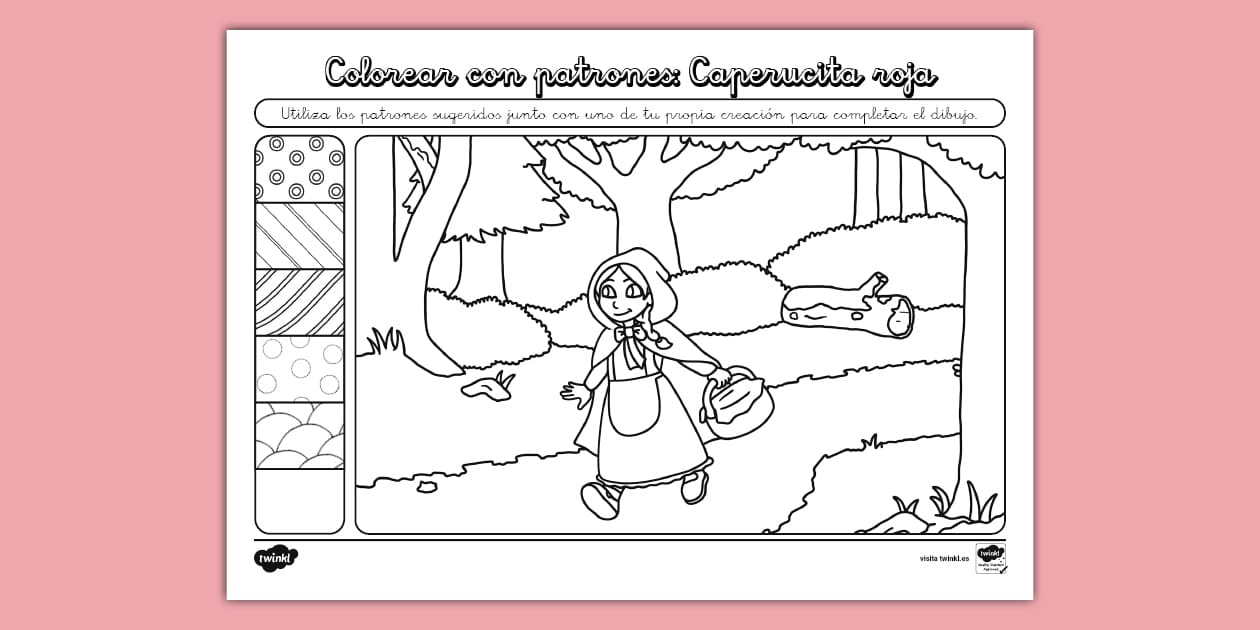 Ficha de actividad: Colorear con patrones - Caperucita roja