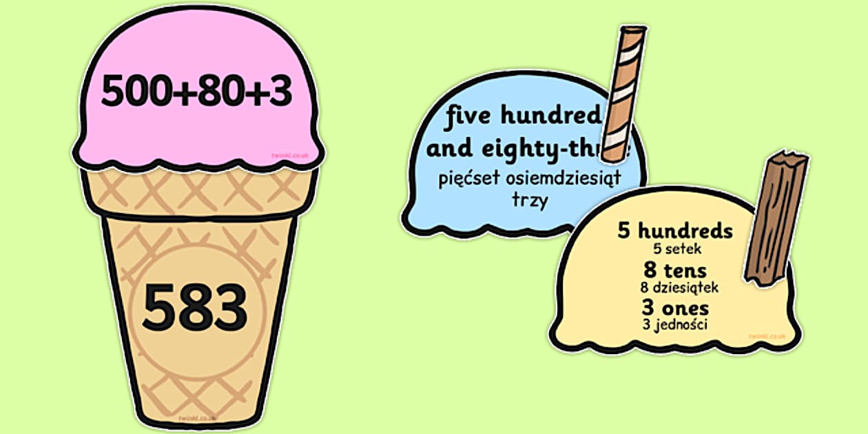 Place Value Ice Cream Cone Matching Activity Hundreds Tens and Ones Polish
