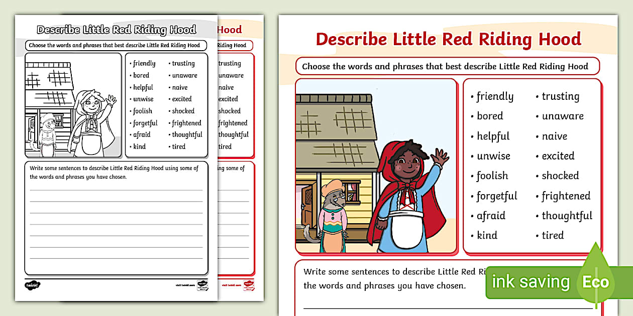 Describe Little Red Riding Hood Worksheet - Twinkl