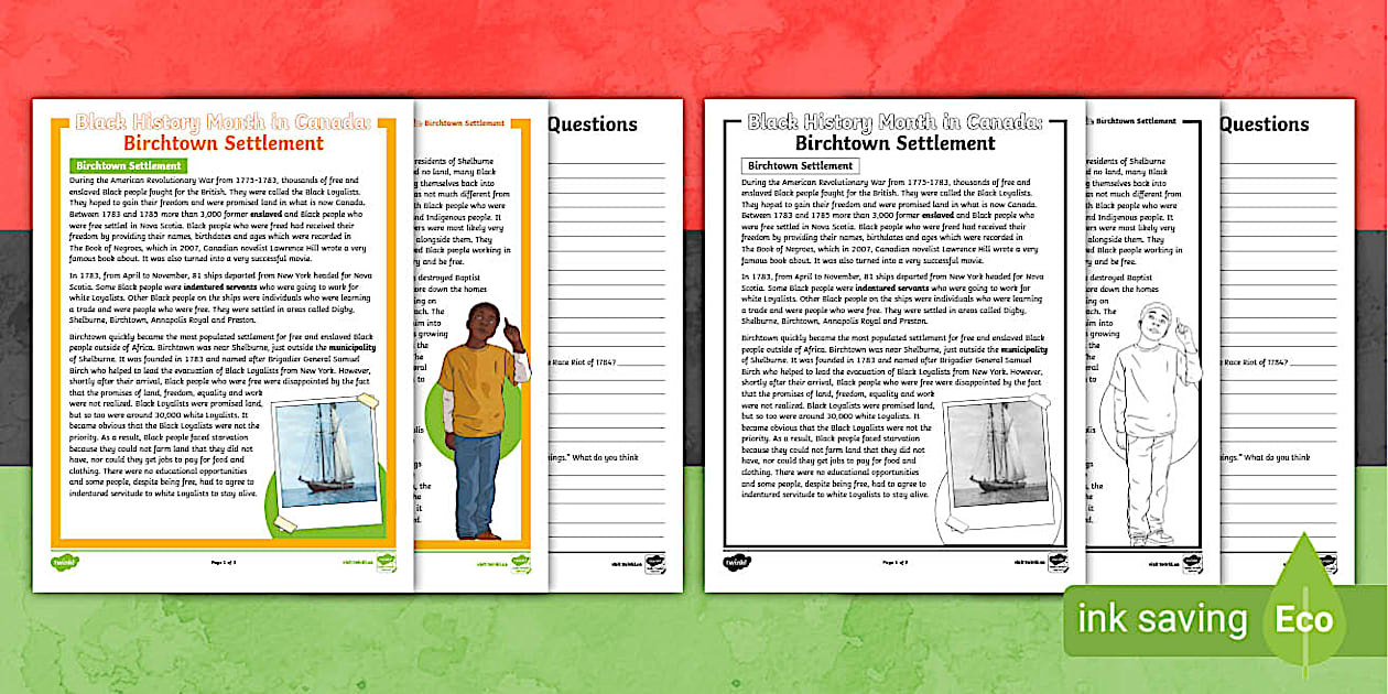 Black History Month in Canada Birchtown Settlement Reading