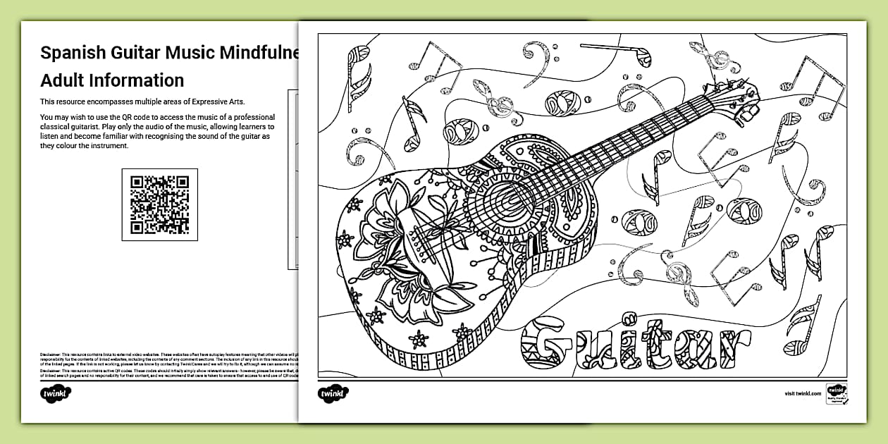 Spanish Guitar Music Mindfulness Colouring Page - Twinkl