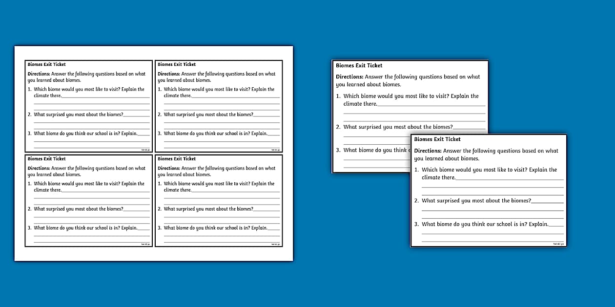 Biomes Science Exit Ticket for 6th-8th Grade (teacher made)