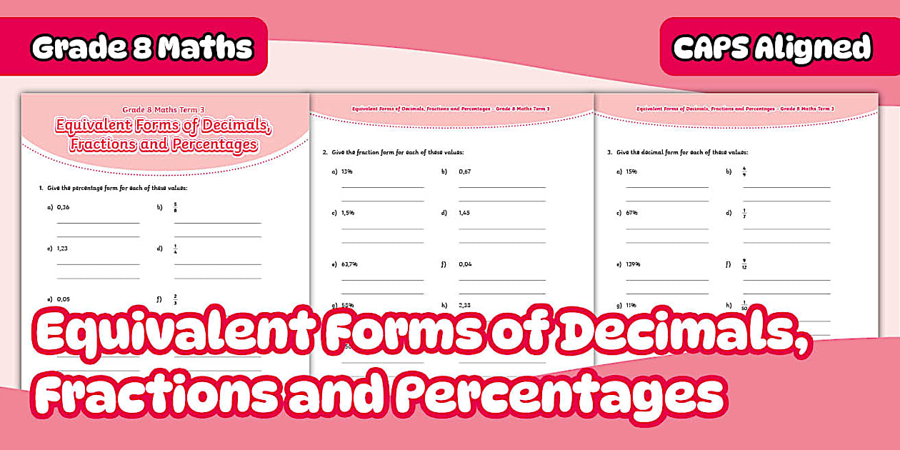Equivalent Forms of Decimals, Fractions and Percentages – Grade 8 Maths ...