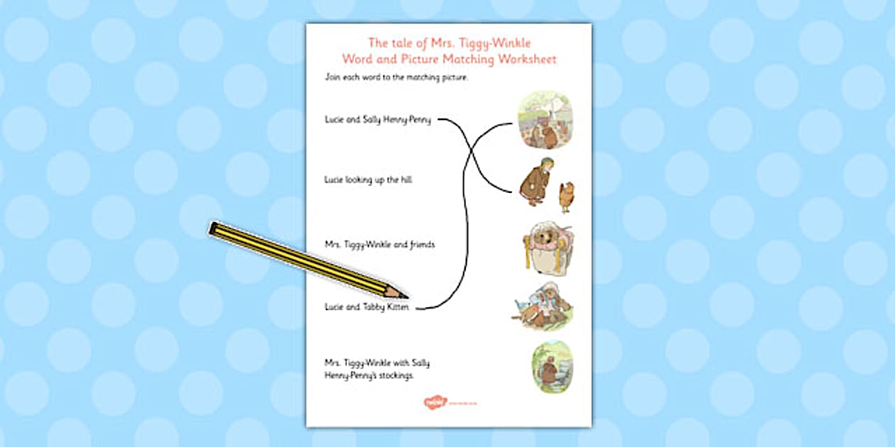 Black and White The Tale of Mrs Tiggy Winkle Word and Picture Match ...