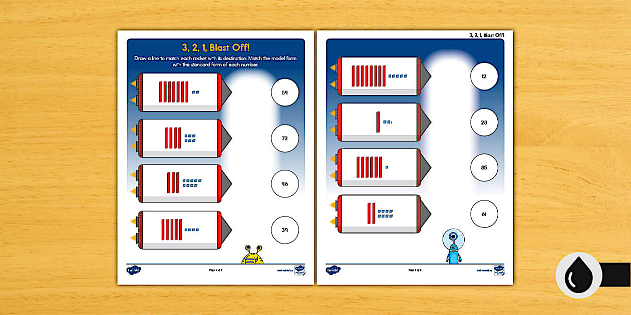 Rocket Blast Off 2 Digit Place Value Matching Activity