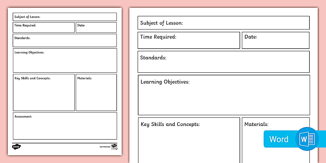 First Grade Lesson Plan Template - Twinkl