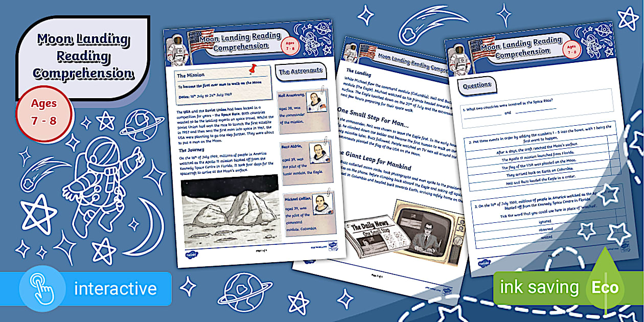 Moon Landing Reading Comprehension (Ages 7 - 8) - Twinkl