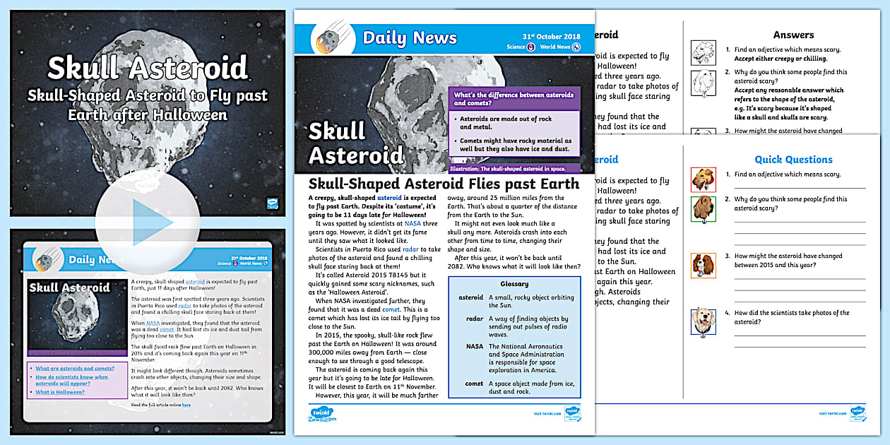 LKS2 Skull Asteroid Daily News Resource Pack (teacher made)