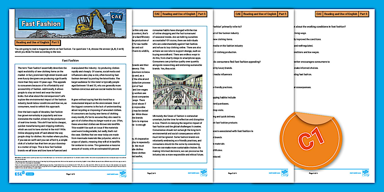 C1 Advanced Reading and Use of English Part 5 - Fast Fashion