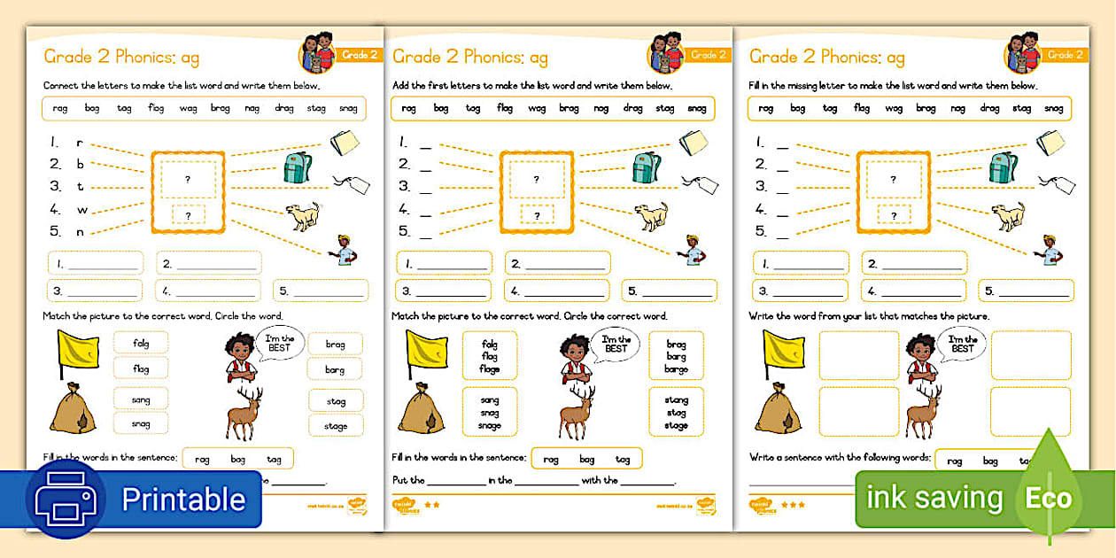 Grade 2 Phonics: ag: Differentiated Worksheets - Revision