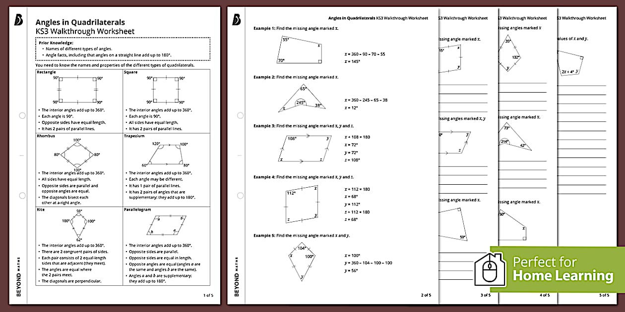 👉 Angles in a Quadrilateral Worksheet | KS3 Geometry | Beyond
