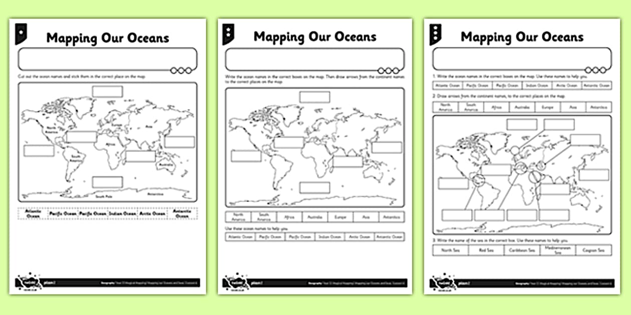 Editable Differentiated Mapping Our Oceans Worksheet