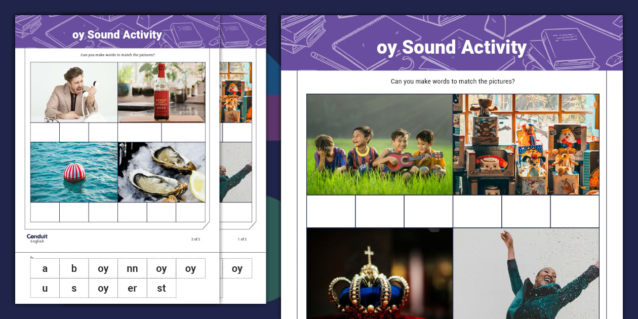 Reinforcing Sounds: 'oy' Cut and Stick Activity - Twinkl
