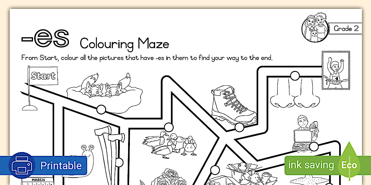 Grade 2 Phonics: Colouring Maze -es (teacher made) - Twinkl
