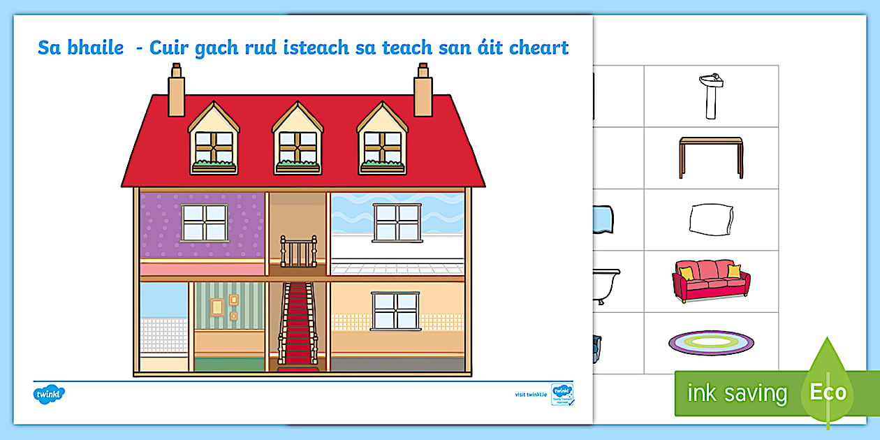 In the House Cut and Paste Worksheet / Worksheet Gaeilge