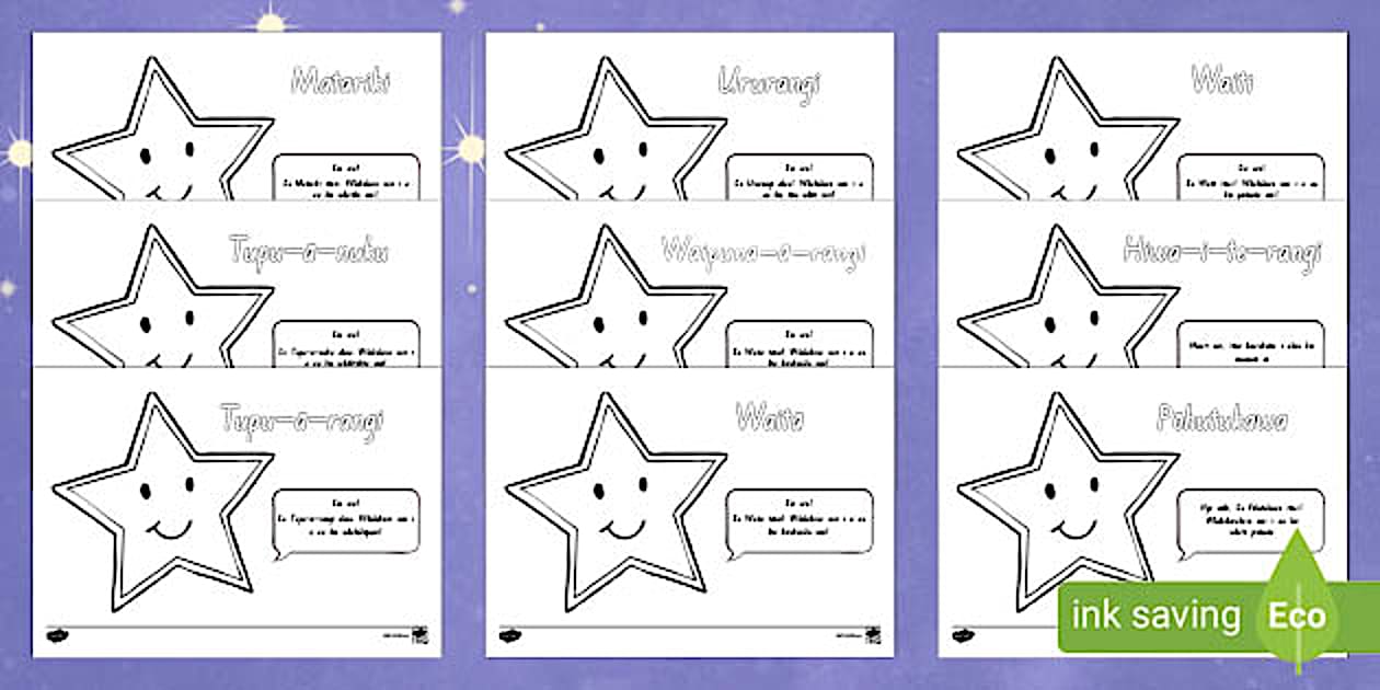 Ngā Whetū a Matariki Colouring Pages Te Reo Maori - Twinkl