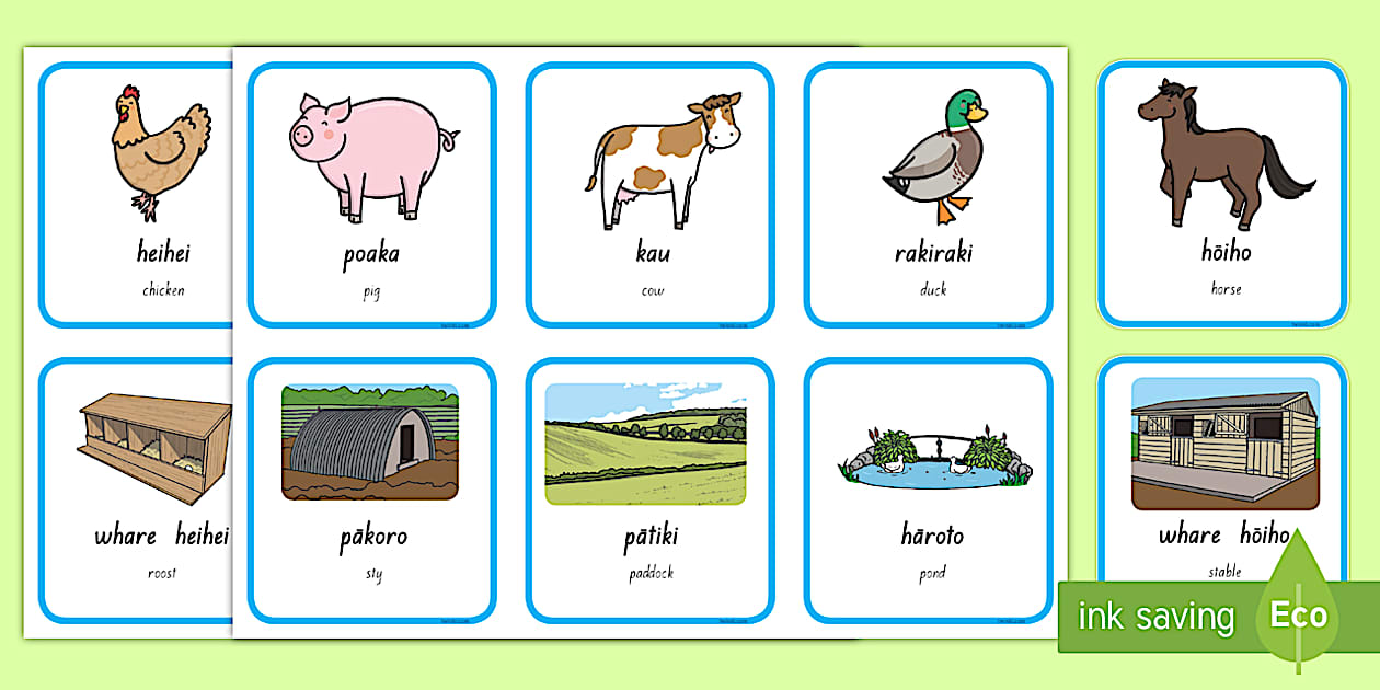 Farm Animals and Where They Live Matching Cards English/Te Reo Māori