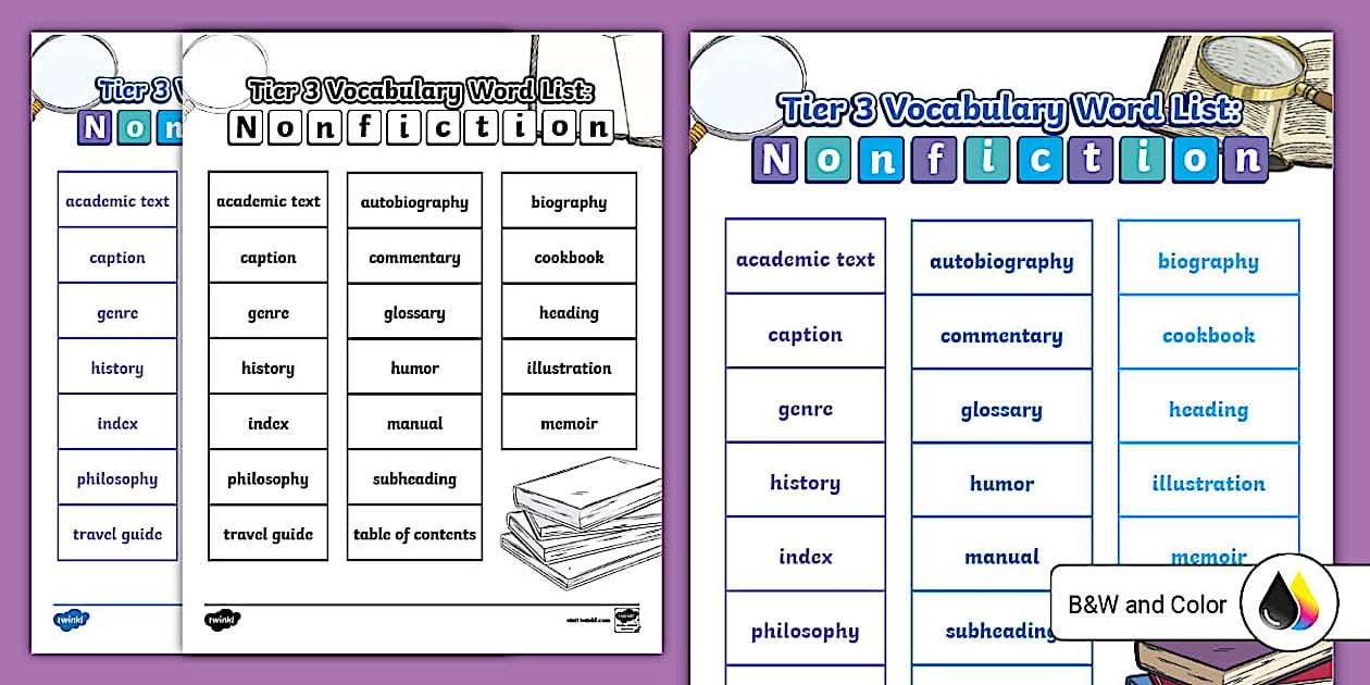 Tier 3 Vocabulary Word List: Nonfiction (teacher made)