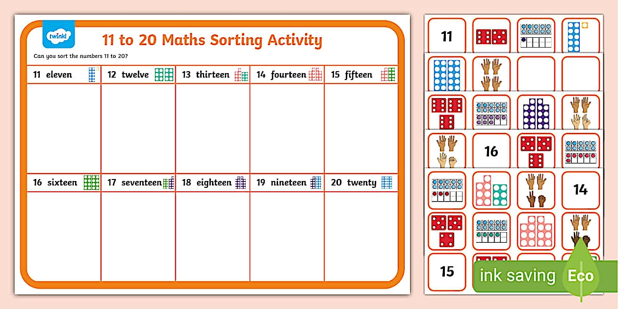 11 to 20 Sorting Maths Sorting Cards - (Teacher-Made)