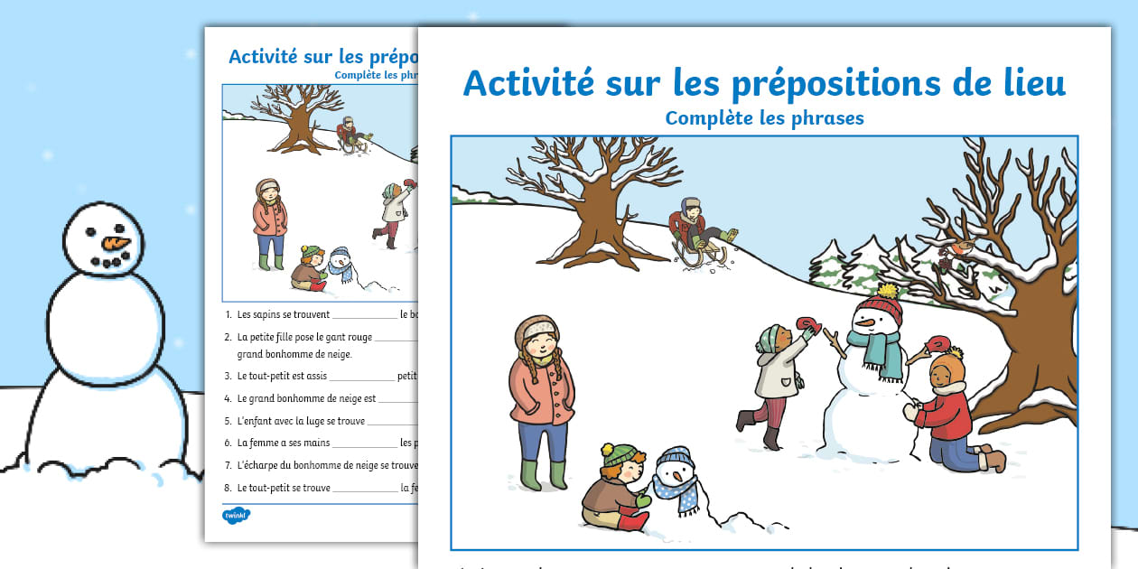 Les prépositions de lieu sur le thème de l'hiver - Twinkl
