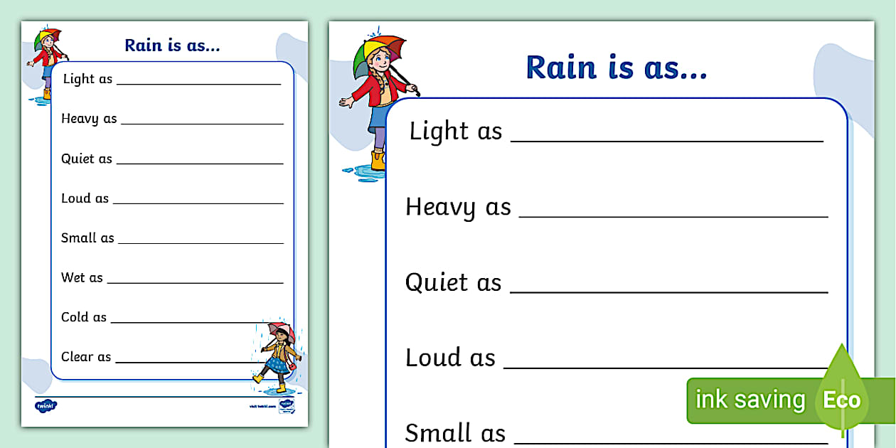 Rain Simile Poem Template (teacher made) - Twinkl