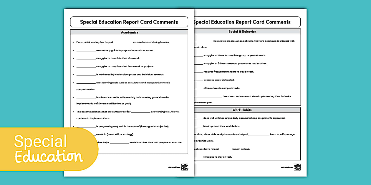 Report Card Comments for Special Education Students | Twinkl
