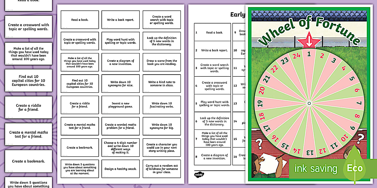 Editable Early Finishers Wheel of Fortune Spinning Wheel Activity Pack