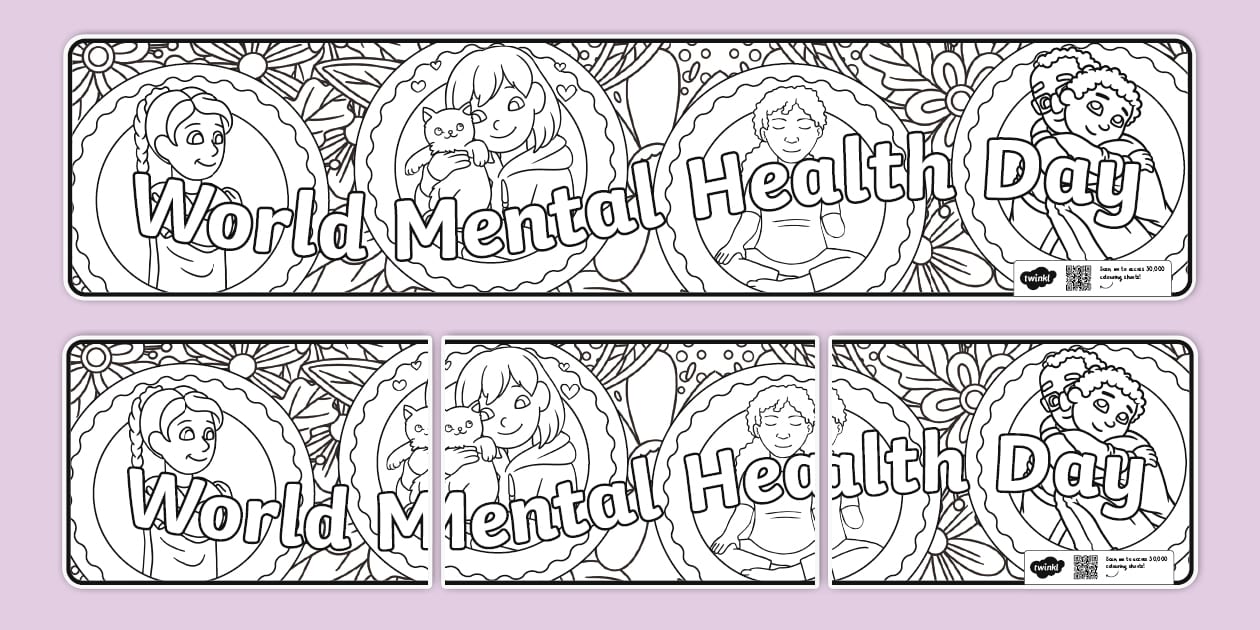 World Mental Health Day Colouring Display Banner - Twinkl