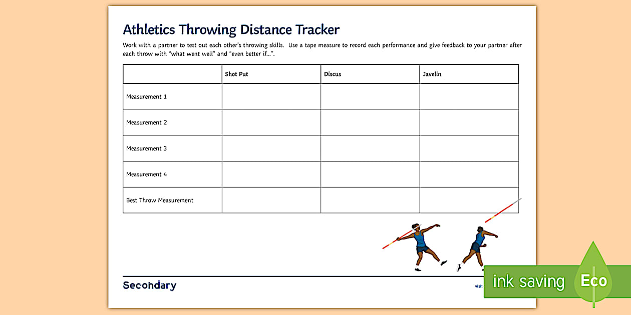Black and White Athletics: Throwing Distance Tracker Worksheet