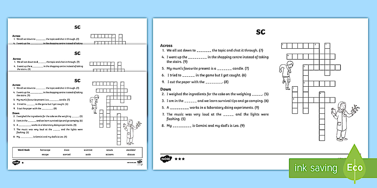 sc Sound Differentiated Crossword (teacher made) - Twinkl