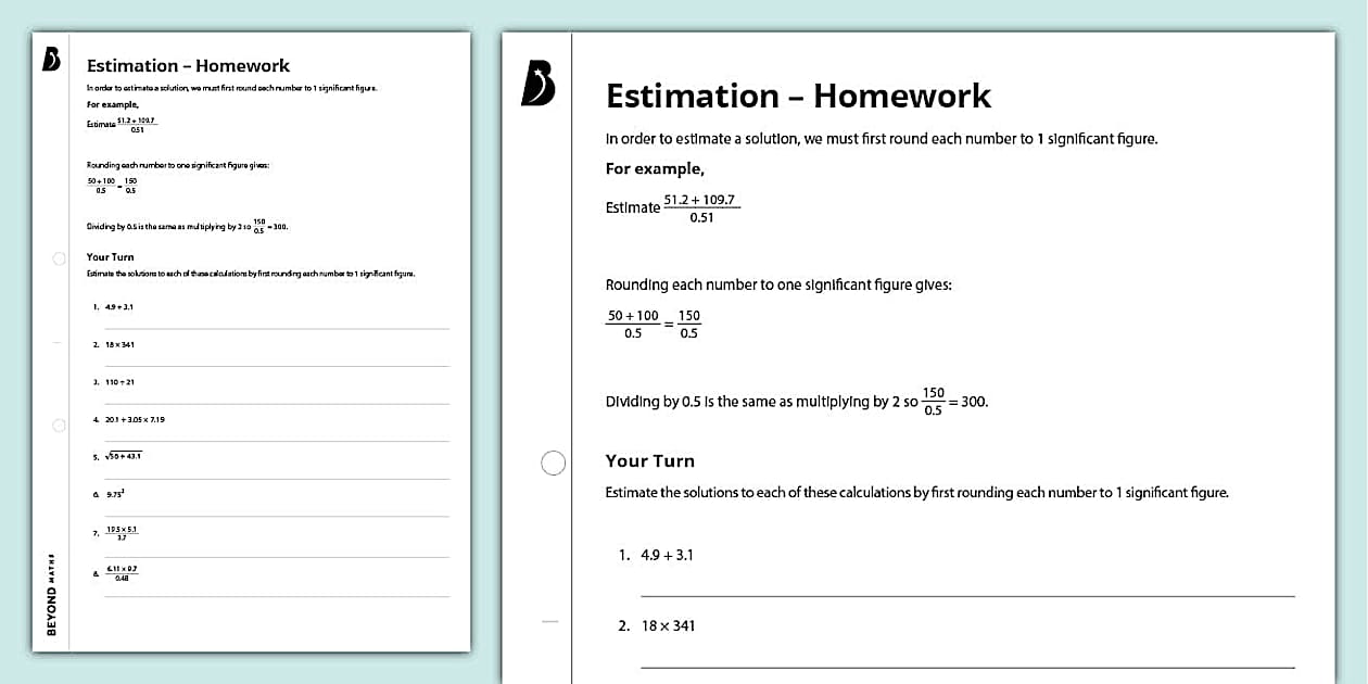 👉 Maths Estimation Homework | KS3 Maths | Beyond - Twinkl