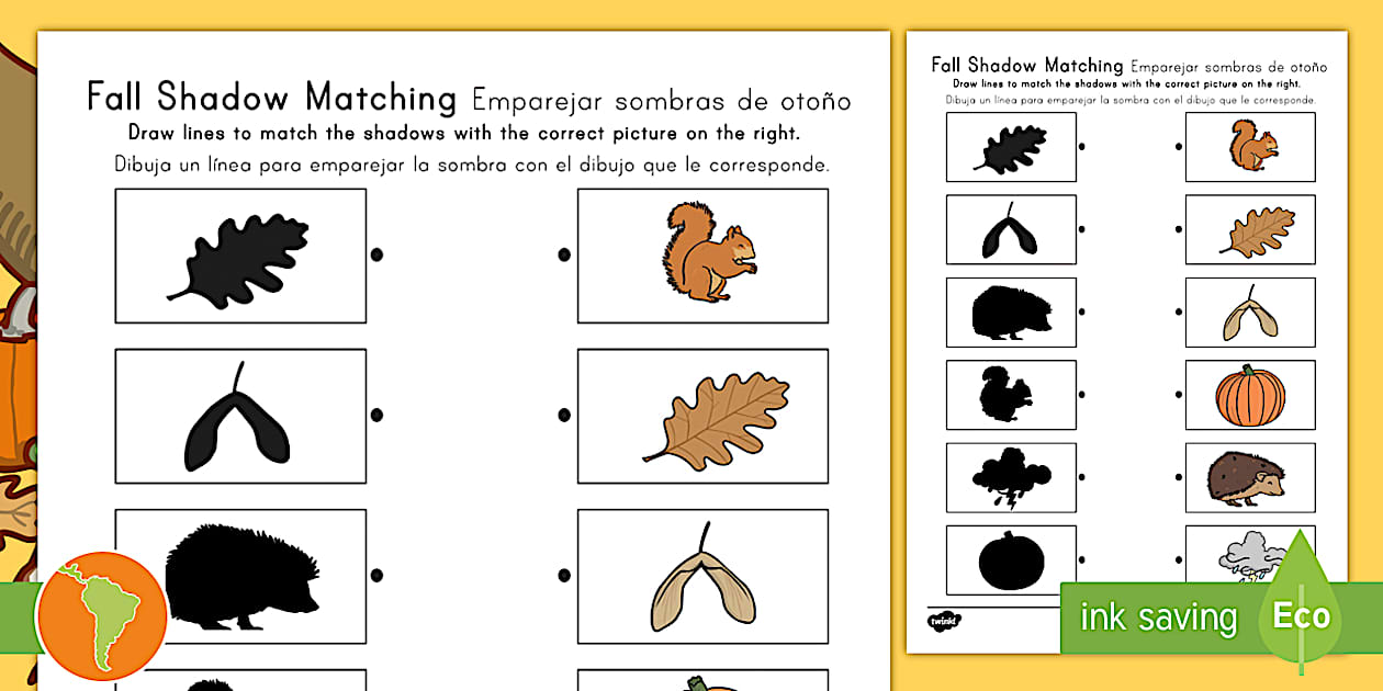 Fall Shadow Matching Worksheet / Worksheet English/Spanish - Fall Shadow
