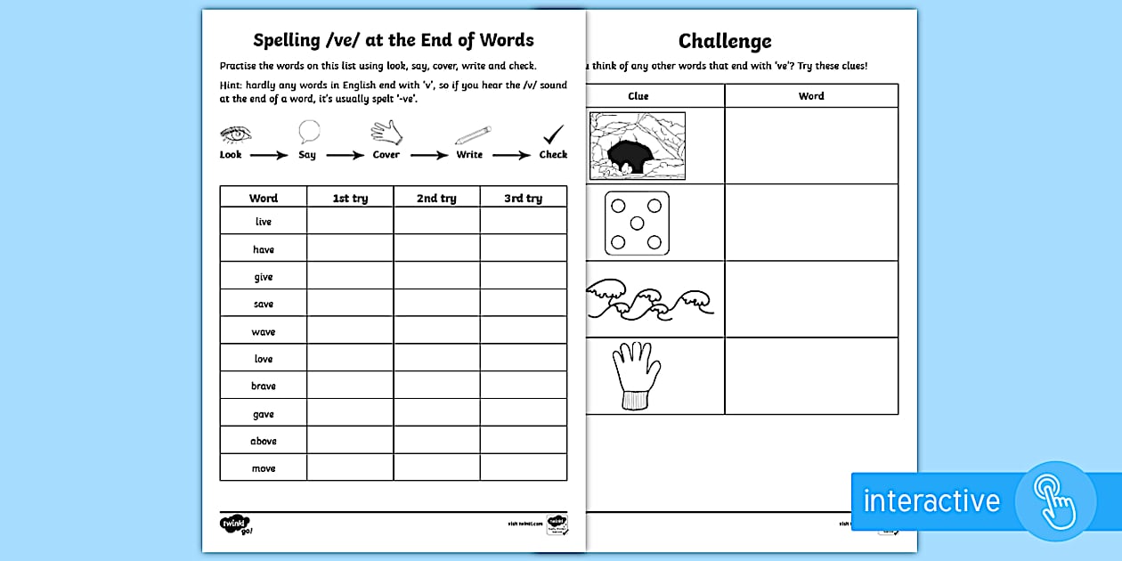 Spelling Practice ‘ve’ words Worksheet - KS1 Resources