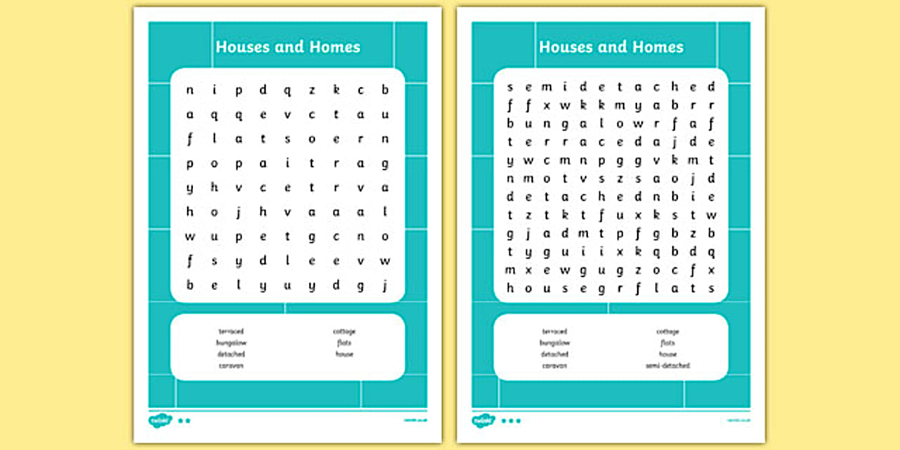 Houses and Homes Word Search (Teacher-Made) - Twinkl