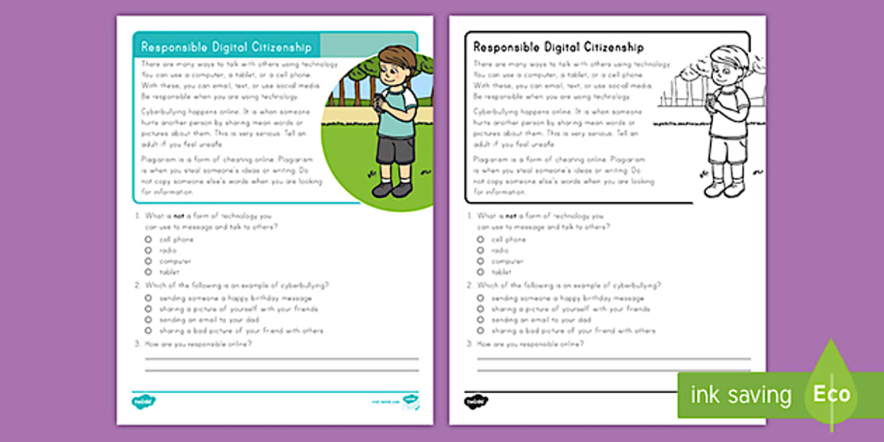 Digital Citizenship Comprehension Worksheet | Twinkl USA
