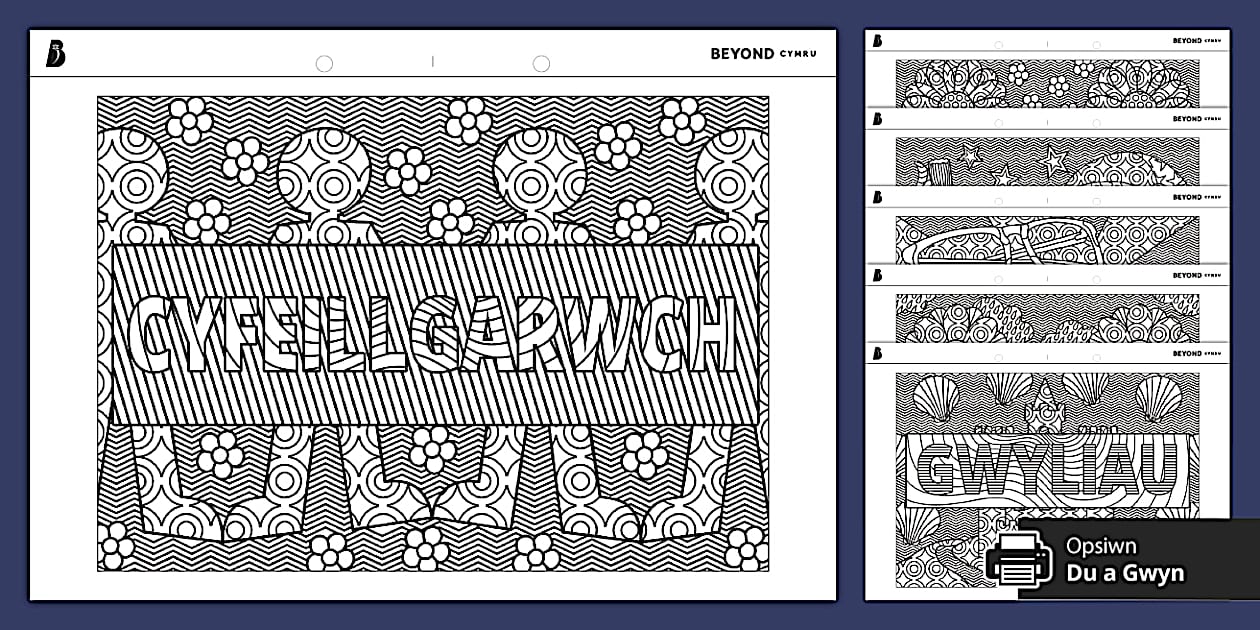Taflenni Lliwio Ymwybyddiaeth Ofalgar: Yr Haf