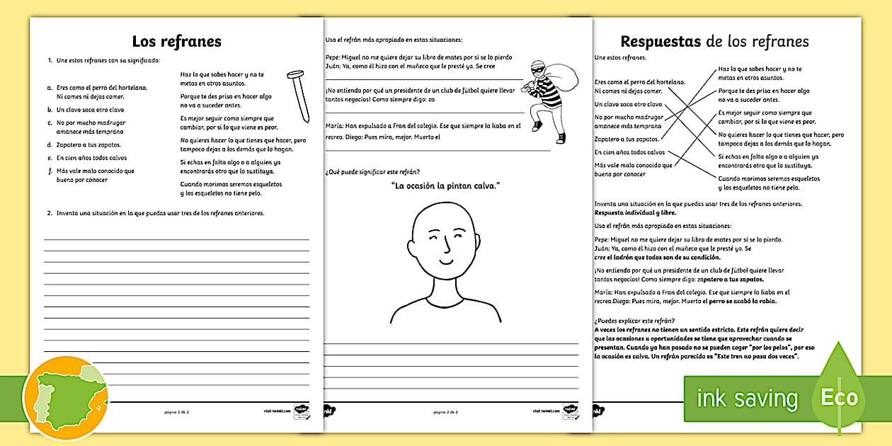Los refranes nivel alto Ficha de actividad - Twinkl