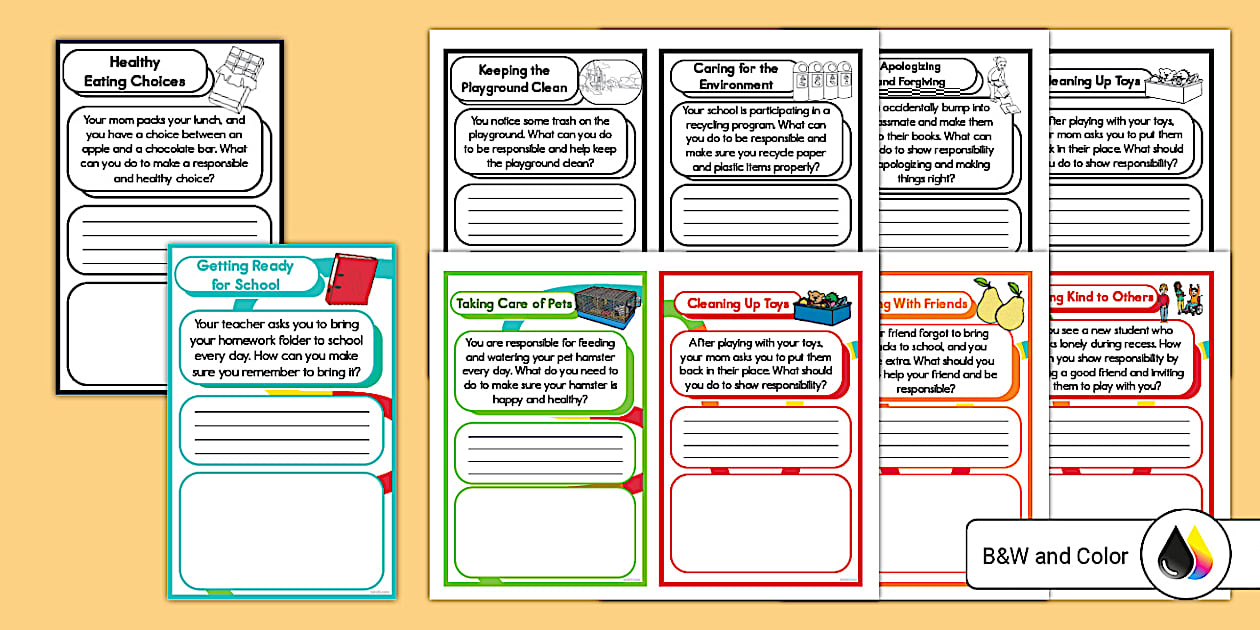 What Is Responsibility? Write and Draw Task Cards for K-2nd Grade