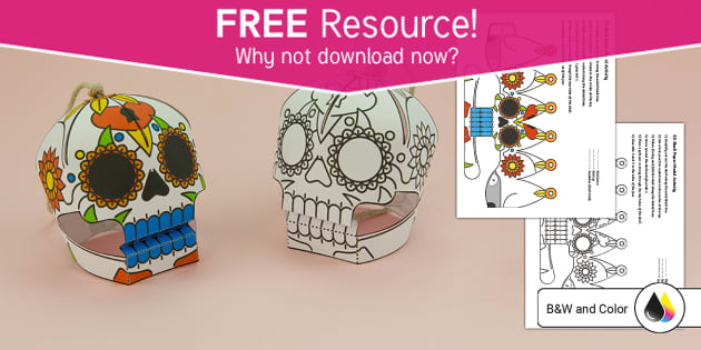 FREE Day of the Dead 3D Sugar Skull Paper Craft | Twinkl