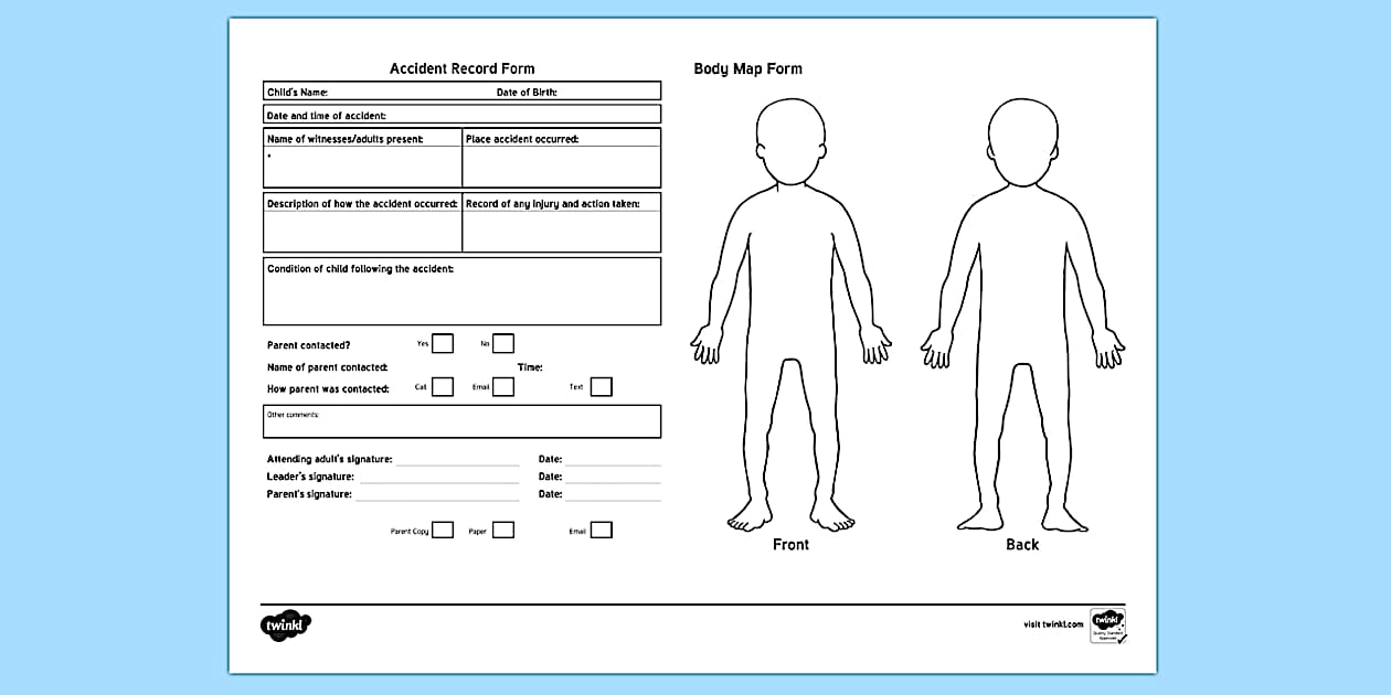 Editable Accident Record Form With Body Map Template