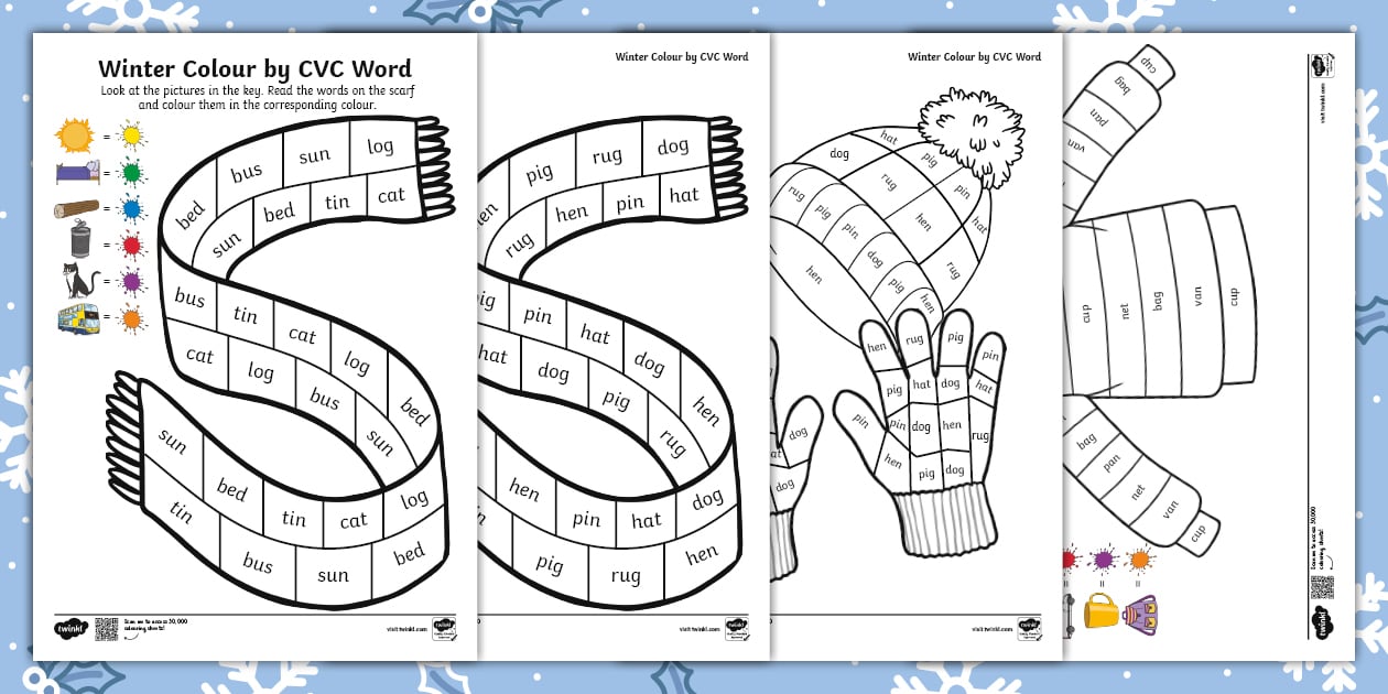 Winter Colour by CVC Word Activity (teacher made) - Twinkl